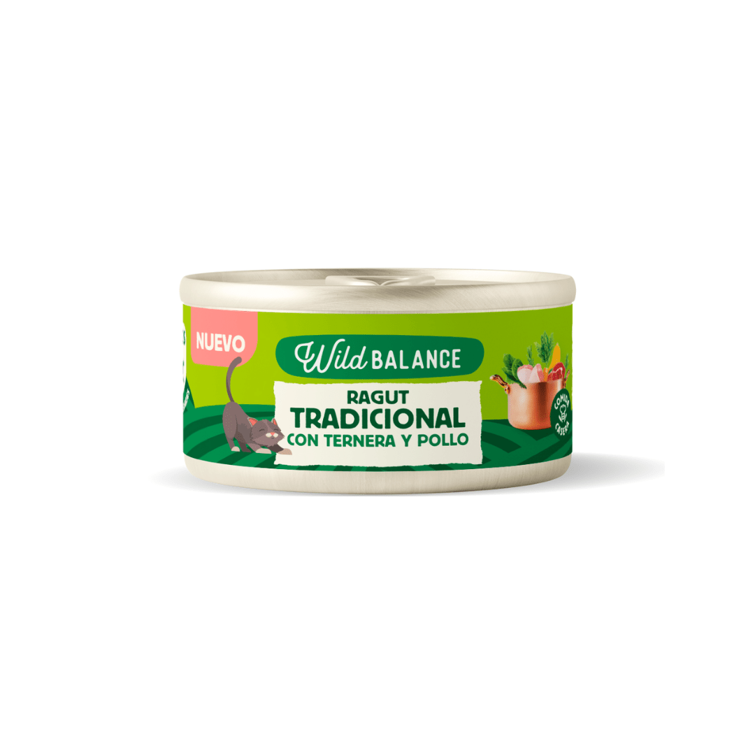 Lata de Ragut Tradicional de Ternera y Pollo para Gatos 80gr – Wild Balance